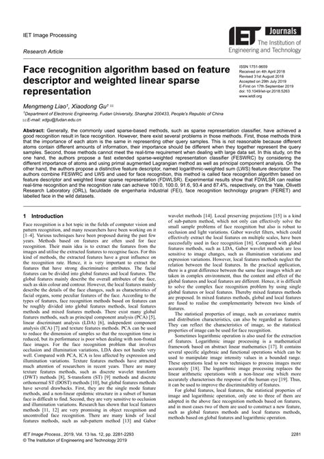 Pdf Face Recognition Algorithm Based On Feature Descriptor And