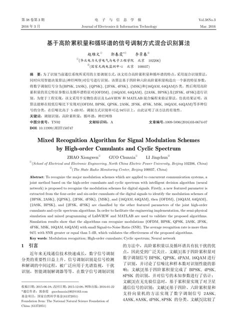 Pdf Mixed Recognition Algorithm For Signal Modulation Schemes By High