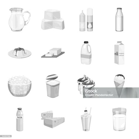 음식과 Designmilk 벡터에 대 한 설정된 컬렉션에 우유 제품 흑백 아이콘 심볼 재고 웹 그림 버터에 대한 스톡 벡터 아트