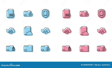 Set Line Folder And Lock Document Folder Doc File Document Finance Cloud Storage Text With