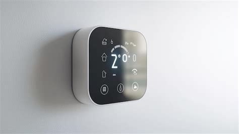 Thermostat Displaying Temperature In Celsius Scale And Different Icons Smart Home Device On