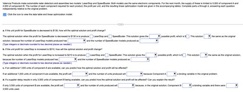 Solved Data Table And Linear Optimization Model Components