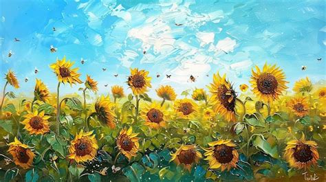 Sunflower Field Art Premium Ai Generated Image
