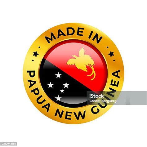 파푸아 뉴기니 라벨에서 제작되었습니다 골드 라운드 벡터 배지 스탬프 파푸아 뉴기니의 국기와 텍스트와 아이콘 흰색 배경에 고립 0명에 대한 스톡 벡터 아트 및 기타 이미지