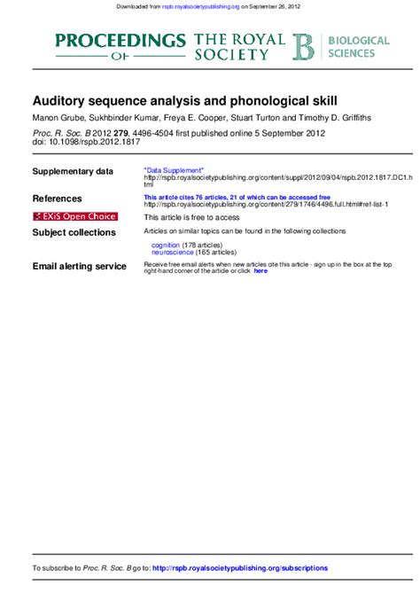 Pdf Auditory Sequence Analysis And Phonological Skill