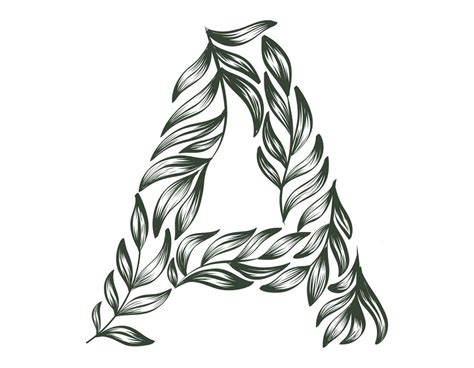 Floral Alphabet Vector Isolated Black And White Letter A Decorated