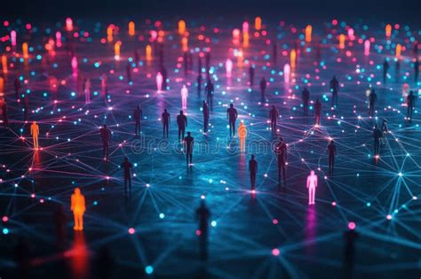 3d Network Concept With Connected People Figures On Dark Background For Social Media Marketing