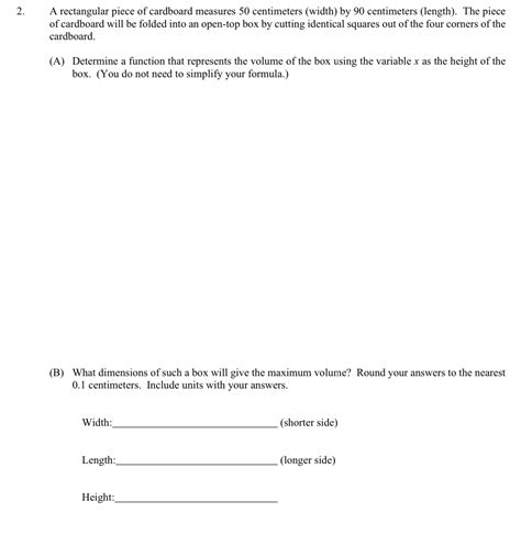 Solved Please Write The Steps 2 A Rectangular Piece Of Cardboard Course Hero