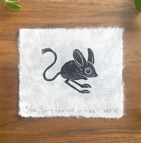Jerboa Mini Linocut Long Eared Jerboa Lino Print Original Animal Art