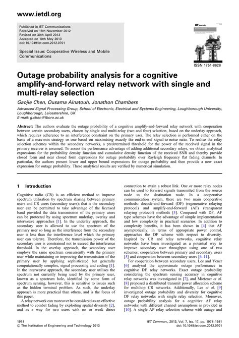 Pdf Outage Probability Analysis For A Cognitive Amplify And Forward
