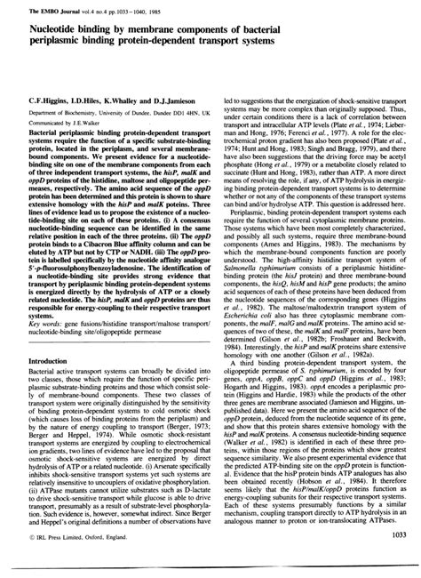 Pdf Nucleotide Binding By Membrane Components Of Bacterial Periplasmic Binding Protein