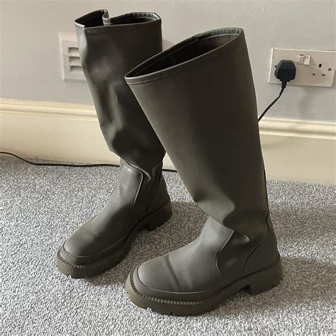 Zara Moss Green Khaki Chunky Knee High Depop