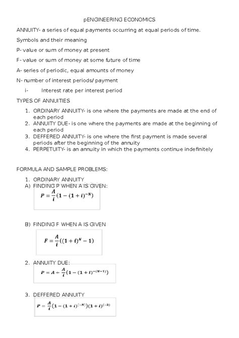 Module 2 Annuity Summary Economics PENGINEERING ECONOMICS ANNUITY A Series Of Equal