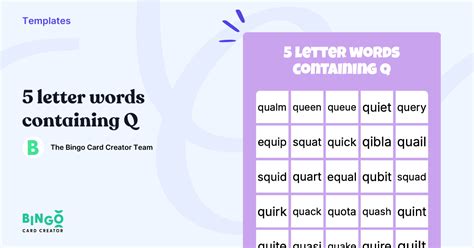 5 Letter Words Containing Q Bingo Card Creator