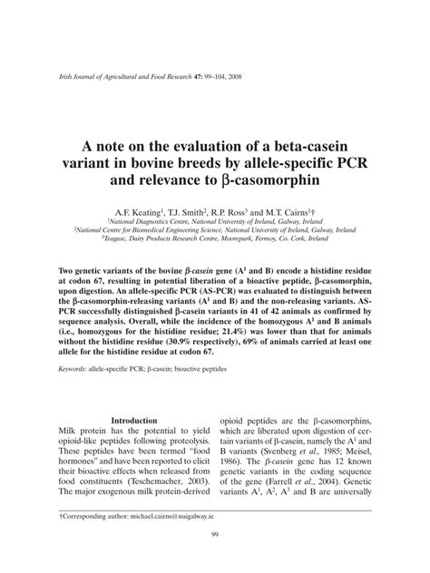 Pdf A Note On The Evaluation Of A Beta Casein Variant In Bovine Breeds By Allele Specific Pcr