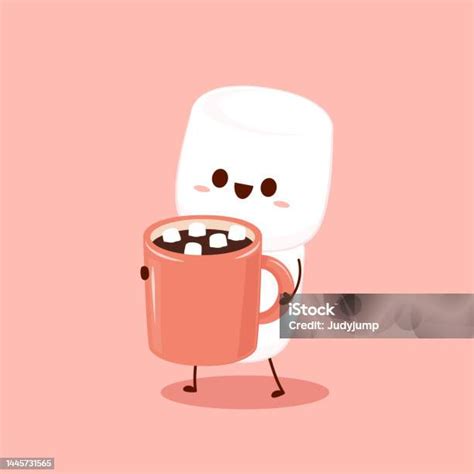 재미있는 마시멜로 캐릭터와 커피 한잔 마시멜로 캐릭터 디자인 디저트 만화 겨울에 대한 스톡 벡터 아트 및 기타 이미지 겨울 계절 귀여운 Istock