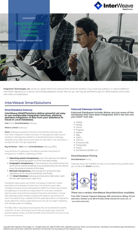 Orocrm Database Gateway Datasheet The Smartintegration Platform