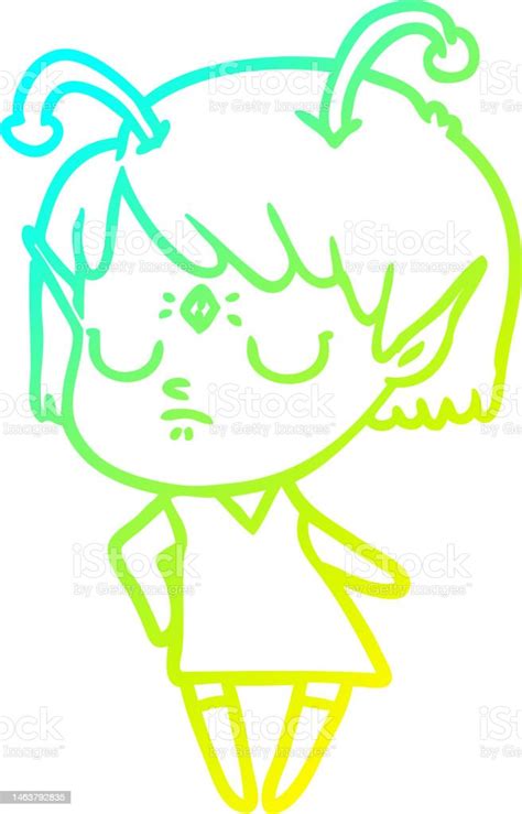 만화 외계인 소녀의 차가운 그라데이션 선 그리기 그라데이션에 대한 스톡 벡터 아트 및 기타 이미지 그라데이션 낙서 드로잉 등장인물 Istock