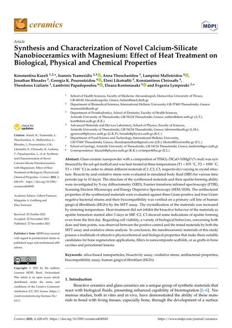 Pdf Synthesis And Characterization Of Novel Calcium Silicate Nanobioceramics With Magnesium