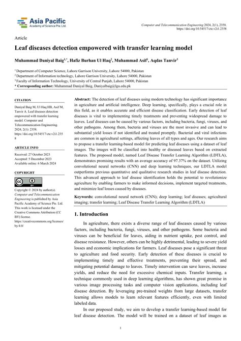 Pdf Leaf Diseases Detection Empowered With Transfer Learning Model