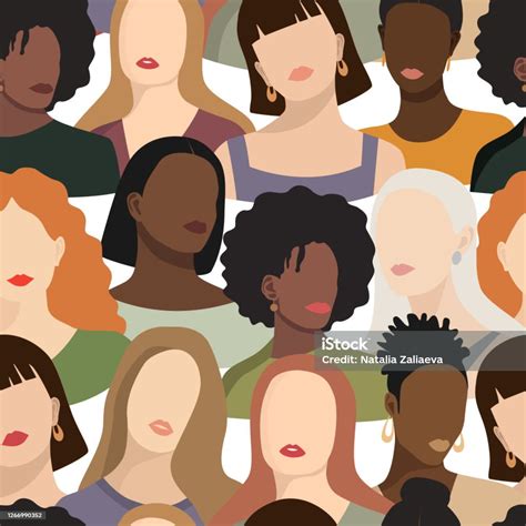 추상적인 여성 초상화가 있는 벡터 원활한 패턴 아름다운 여성 실루엣 다른 헤어 스타일 플랫 디자인 세계적인에 대한 스톡 벡터 아트 및 기타 이미지 Istock