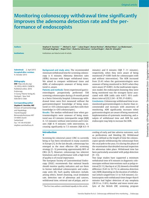 Pdf Monitoring Colonoscopy Withdrawal Time Significantly Improves The Adenoma Detection Rate