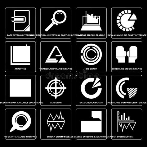 set of analytics stream graphic pie chart analysis interface