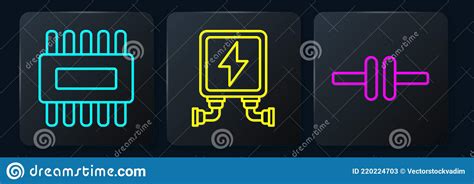 Set Line Processor With Microcircuits Cpu Electric Circuit Scheme And Electric Transformer