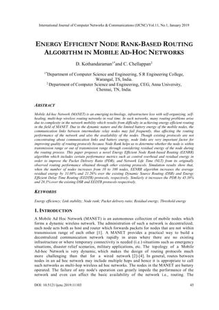 ENERGY EFFICIENT NODE RANK BASED ROUTING ALGORITHM IN MOBILE AD HOC NETWORKS PDF