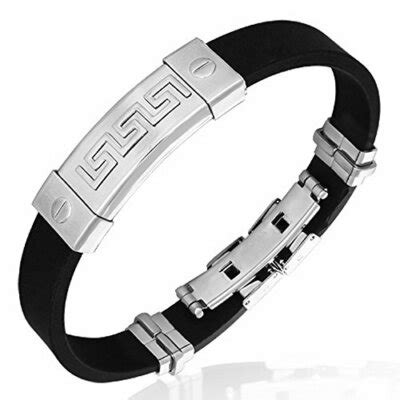 Stainless Steel Black Rubber Gold Silver Two Tone Greek Key Mens