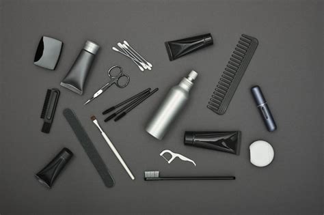 Premium Photo Close Up Flat Lay Of Men Grooming Hygiene Or Beauty Care Products Over Grey