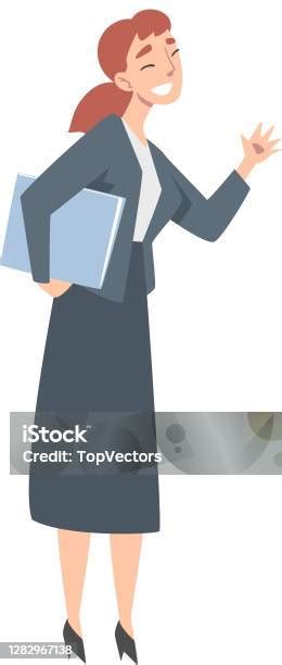 웃는 비즈니스 우먼 캐릭터 문서 폴더 만화 스타일 벡터 일러스트와 여성 비서 가공의 인물에 대한 스톡 벡터 아트 및 기타 이미지 가공의 인물 독일 만화 Istock