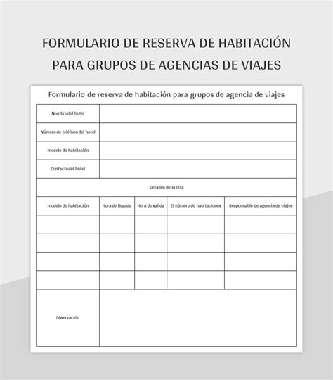 Plantilla De Excel Formulario De Reserva De Habitación Para Grupos De