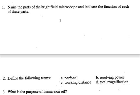 Solved Name The Parts Of The Brightfield Microscope And