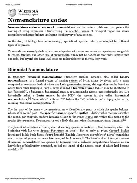 Nomenclature Codes For Organisms Pdf Naming Conventions Biology