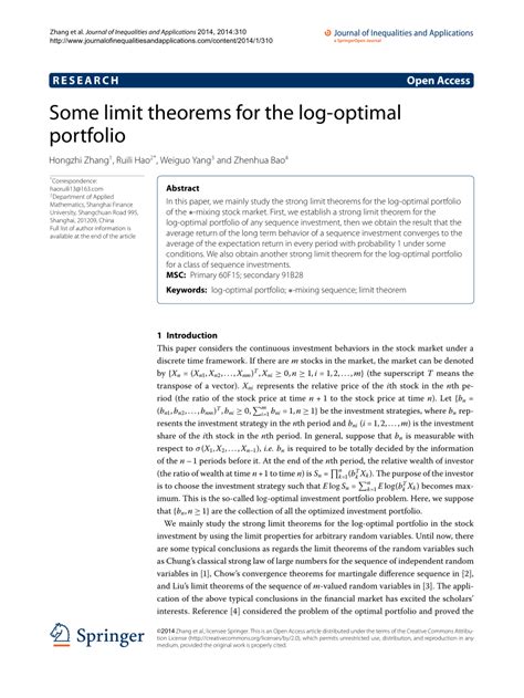 pdf limit theorems for log optimal portfolio