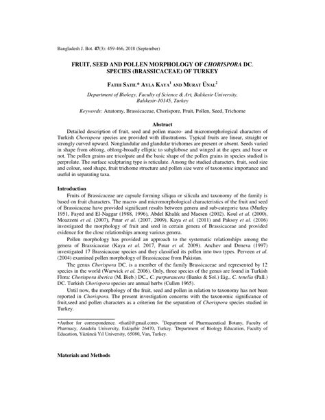 Pdf Fruit Seed And Pollen Morphology Of Chorispora Dc Species