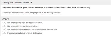 Solved Identify Binomial Distribution 10 Determine Whether