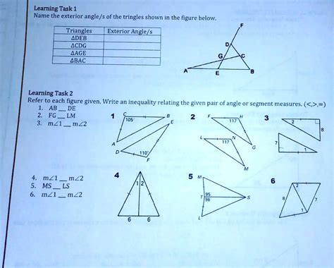 solved learning task 1 name the exterior angle s of the triangles