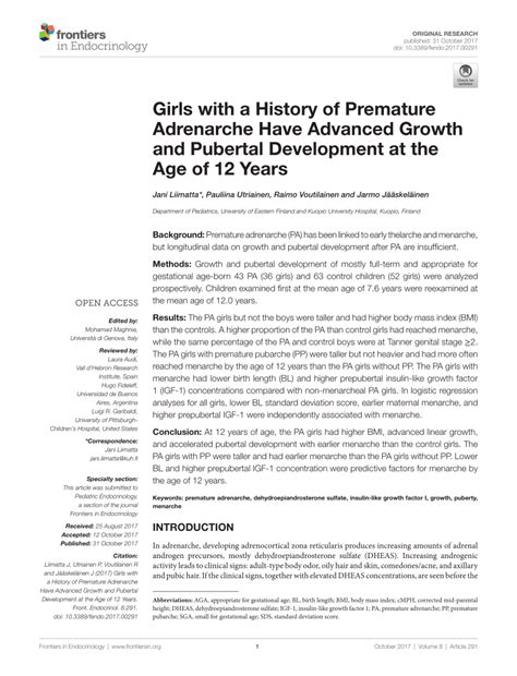 Pdf Girls With A History Of Premature Adrenarche Have Advanced Growth
