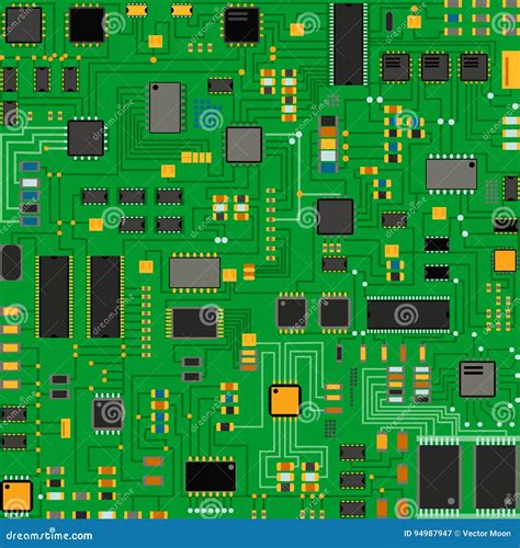 Computer Chip Technology Processor Circuit Motherboard Information System Vector Illustration