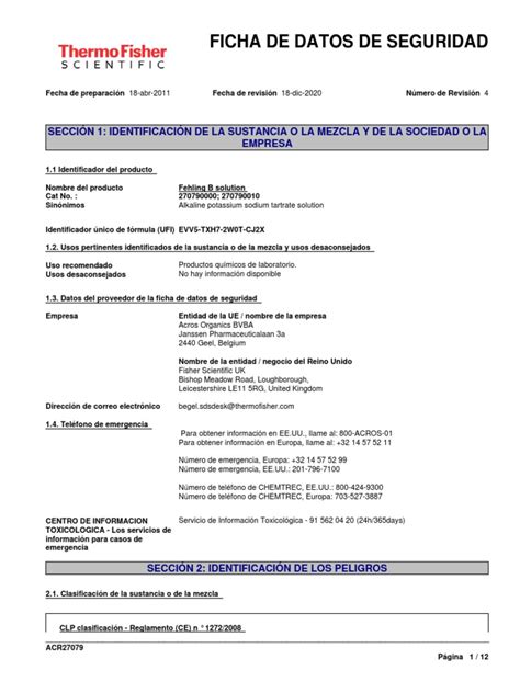Fds Fehling B Solution Pdf Química Física Sustancias Químicas