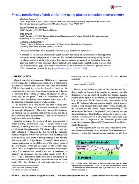 Pdf In Situ Monitoring Of Etch Uniformity Using Plasma Emission Interferometry