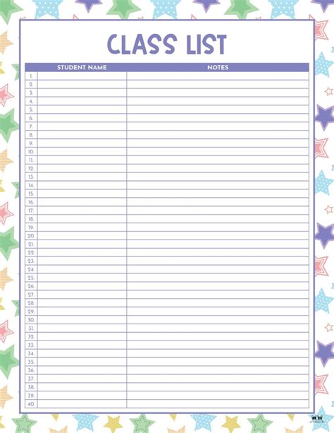 Free Printable Class List Template For Teachers Printable Templates