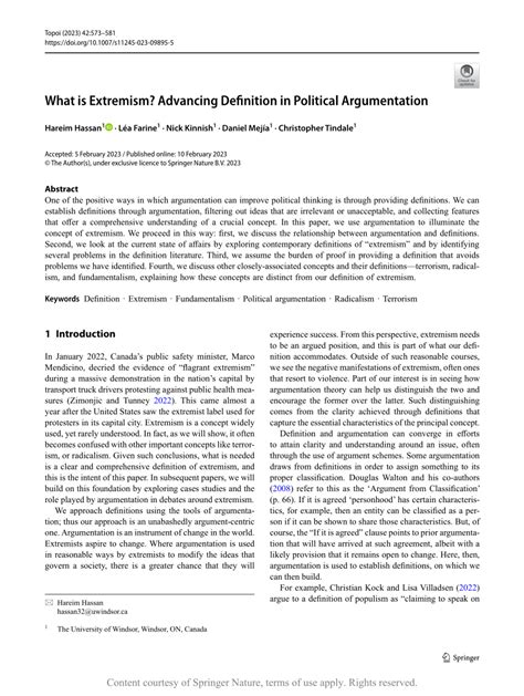 What Is Extremism Advancing Definition In Political Argumentation Request Pdf