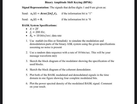 Binary Amplitude Shift Keying BPSK Signal Chegg