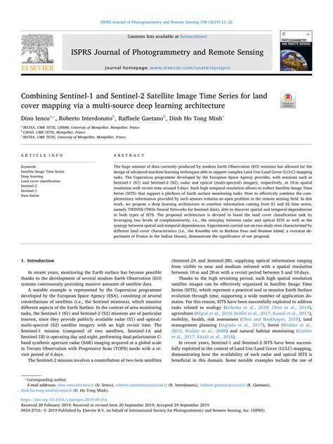 Pdf Combining Sentinel 1 And Sentinel 2 Satellite Image Time Series For Land Cover Mapping Via