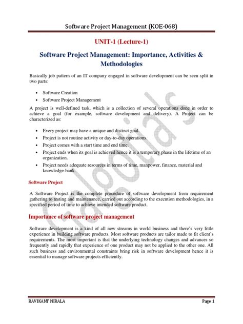 Spm Unit 1 Pdf Project Management Software Development Process