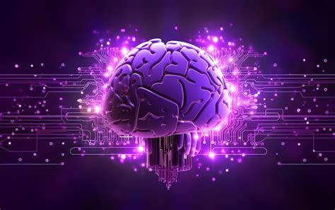 A Purple Brain With Purple Lights And A Purple Background Premium Ai