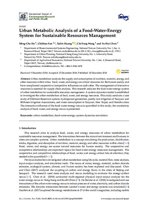 Pdf Urban Metabolic Analysis Of A Food Water Energy System For Sustainable Resources Management